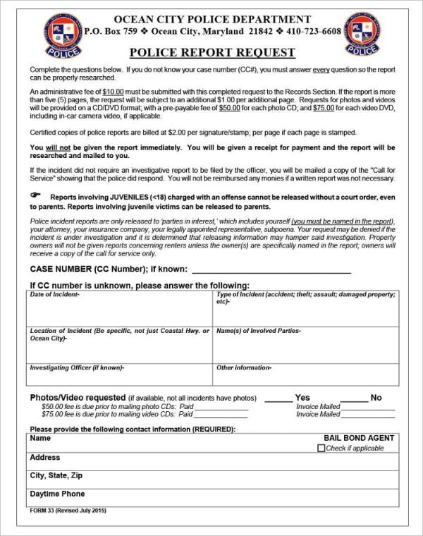 24+ Printable Police Report Templates Free PDF, Word Formats