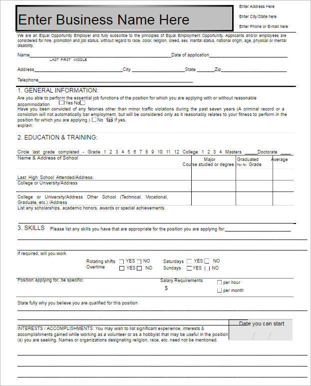 22+ Employment Application Form Template Free Word, PDF Formats