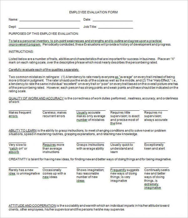 31+ Free Employee Evaluation Forms Templates