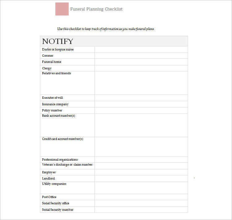 3+ Funeral Checklist Templates Free Word, PDF Formats