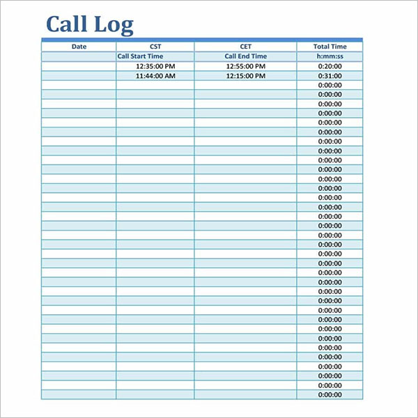 16+ Call Log Templates Free Word, Excel, PDF Formats