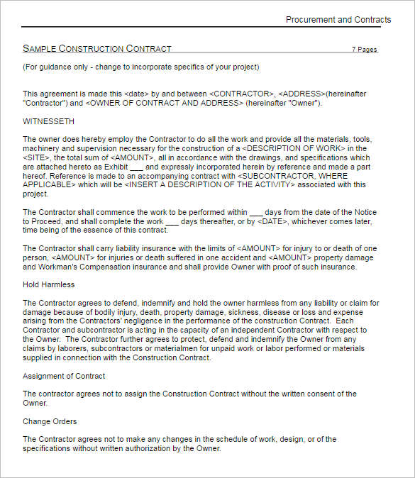 31+ Free Construction Contract Templates Doc, Word, PDF Samples