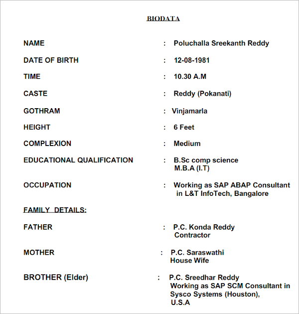 Biodata Form Sample Templates Free Word, PDF Examples