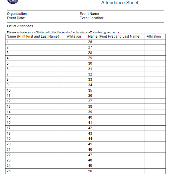30+ Attendance Sheet Templates Free Excel, PDF Formats