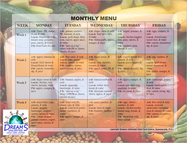 15+ Daycare Menu Templates Free Ideas, Samples, Examples