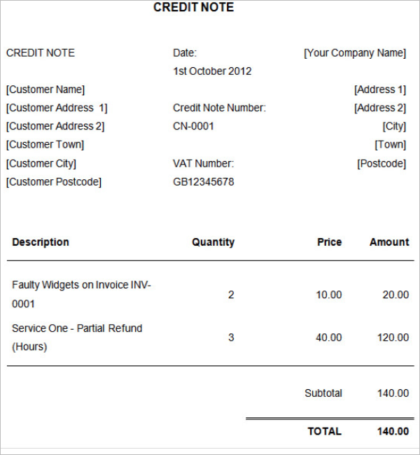 21+ Credit Note Templates Free Excel, PDF Formats