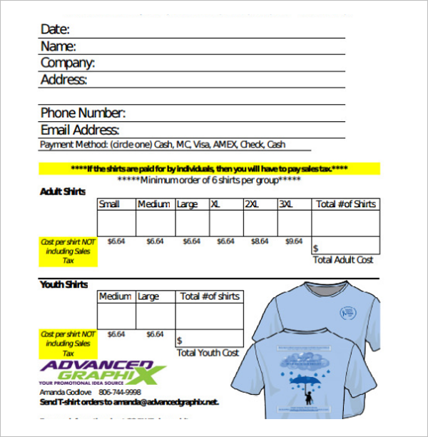 24+ T-Shirt Order Form Templates Free Word, PDF, Excel Documents