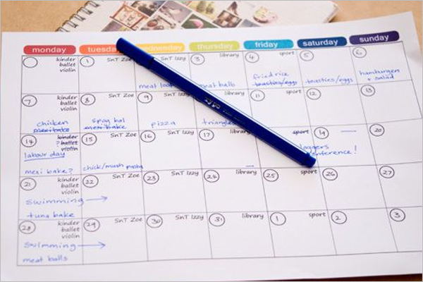 10+ Menu Calendar Templates Free Printable Sample Menus