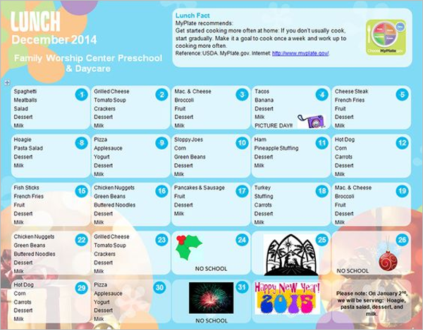 15+ Daycare Menu Templates Free Ideas, Samples, Examples
