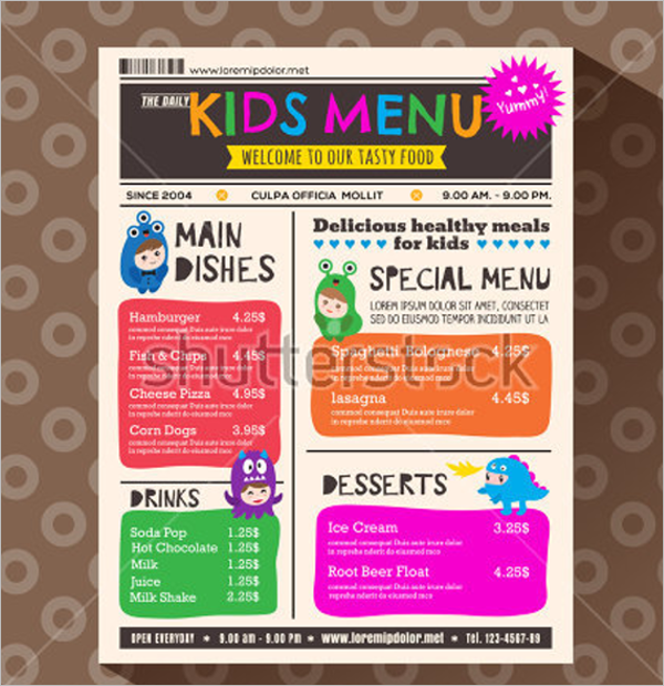 25+ Kids Menu Templates Free Design Ideas | Creativetemplate