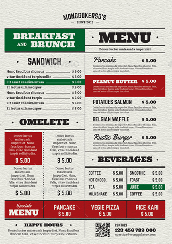 30+ Breakfast Menu Templates Free Sample Menu Card Ideas