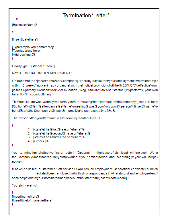 30+ Termination Letter Templates Free Word, Samples, Examples Formats