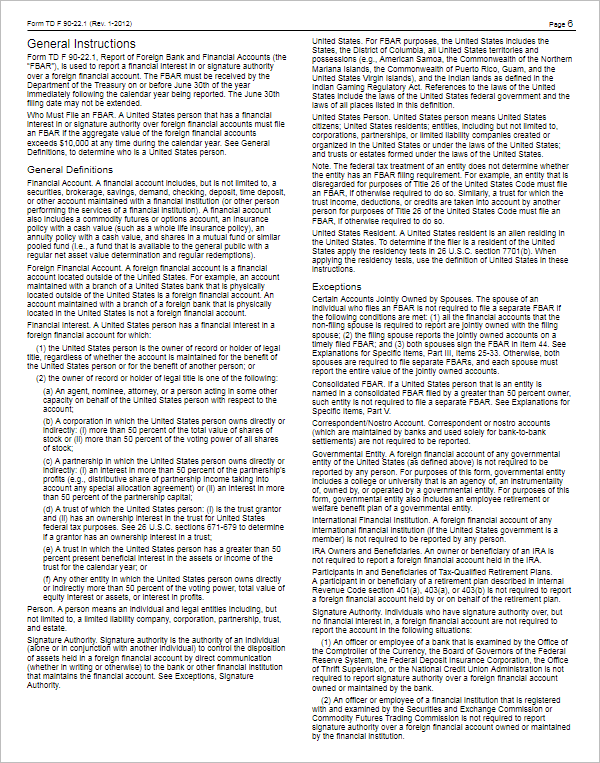 7+ Fbar Form Templates Free Word, PDF Designs