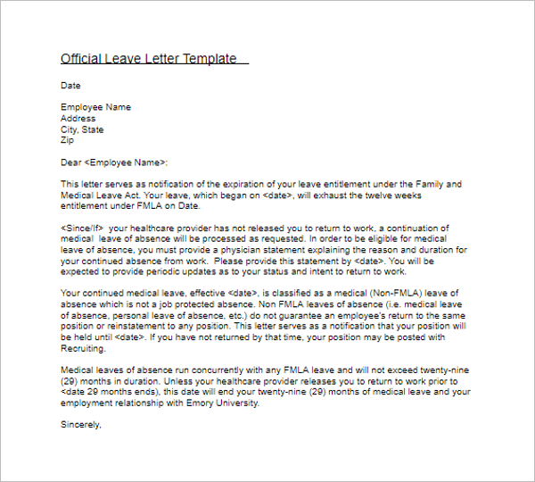 20+ Free Leave Letter Templates Word Sample Formats