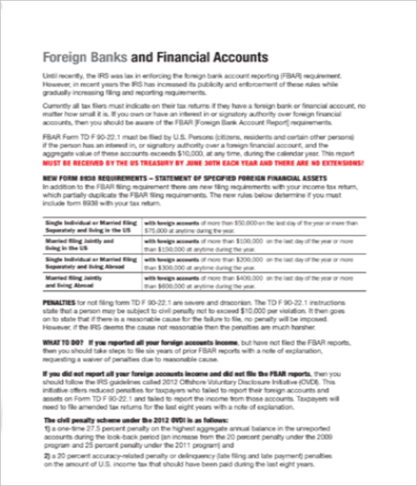 7+ Fbar Form Templates Free Word, PDF Designs