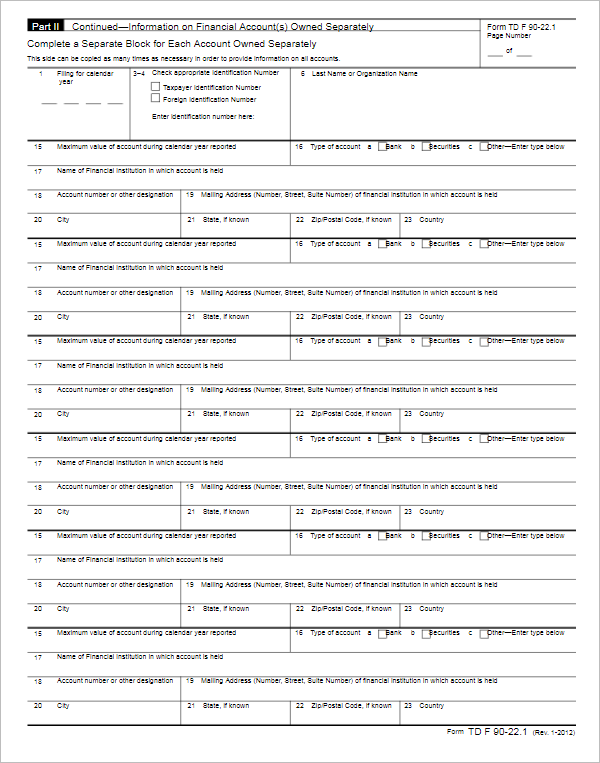 7+ Fbar Form Templates Free Word, PDF Designs