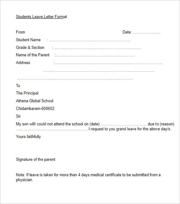 20+ Free Leave Letter Templates Word Sample Formats