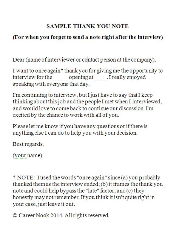17+ Best Interview Thank You Note Templates Free Examples