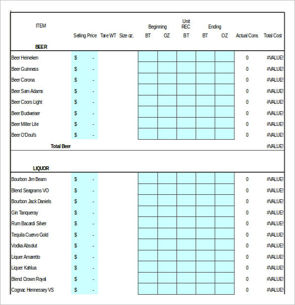 16+ Bar Inventory Templates Free word, Excel Formats