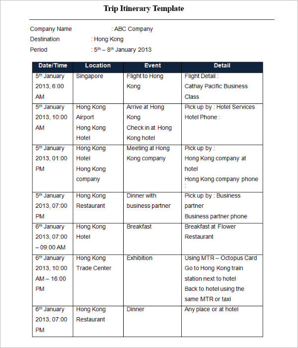 14+ Trip Agenda Templates Free Word, DOC, PDF, Example Formats