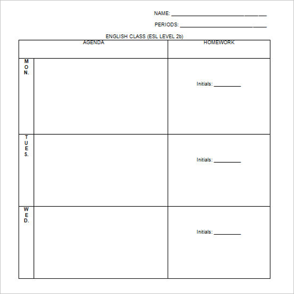 14+ Homework Agenda Templates Free Word, Doc, PDF Formats