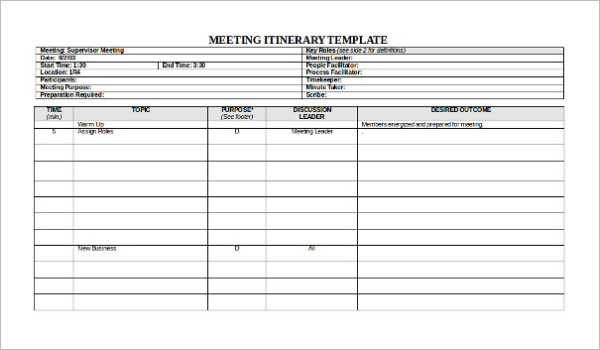 20+ Meeting Itinerary Templates Word, Excel Format Samples