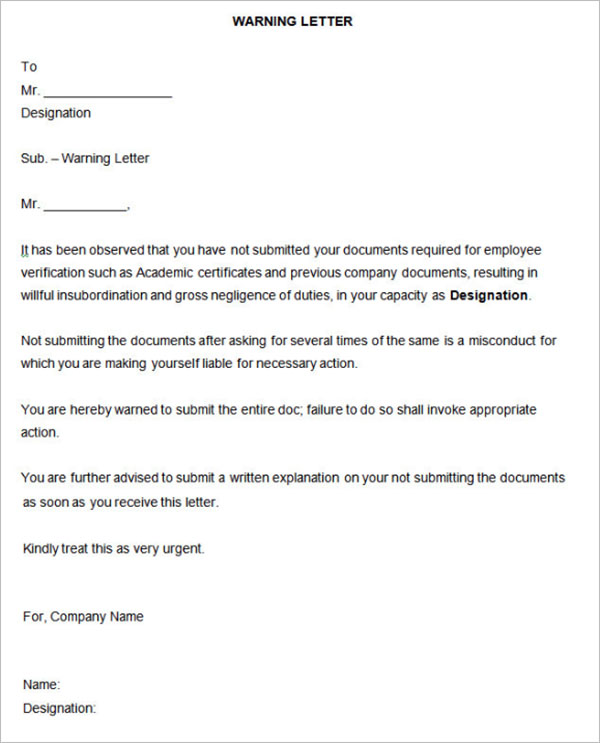 26+ HR Warning Letter Templates Free Word, Doc, PDF Samples