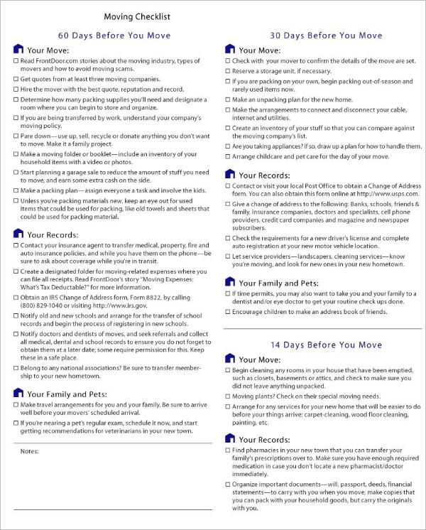 46+ Download Free Moving Checklist Templates Today!