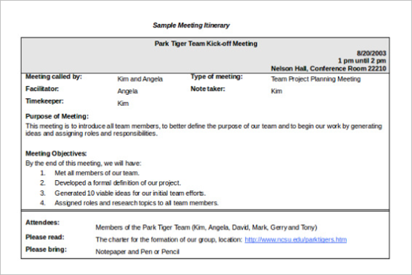 20+ Meeting Itinerary Templates Word, Excel Format Samples