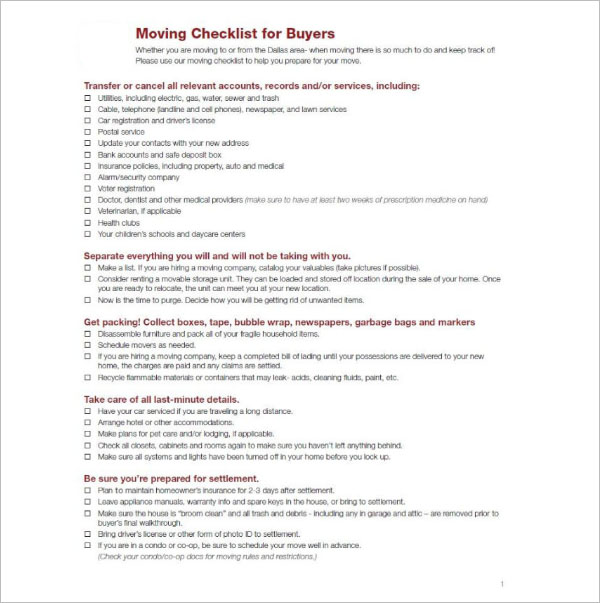 46+ Download Free Moving Checklist Templates Today!