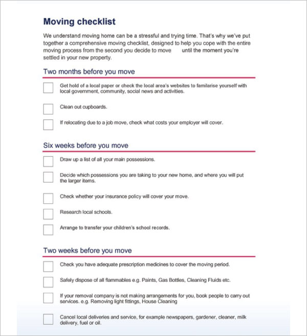46+ Download Free Moving Checklist Templates Today!