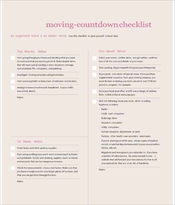 46+ Download Free Moving Checklist Templates Today!