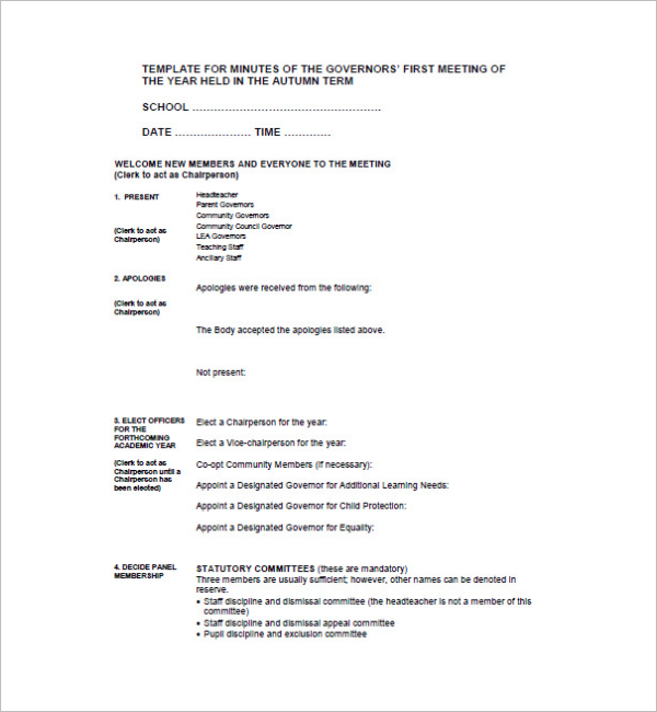 18+ School Meeting Minutes Templates PDF, Doc, Sample Examples