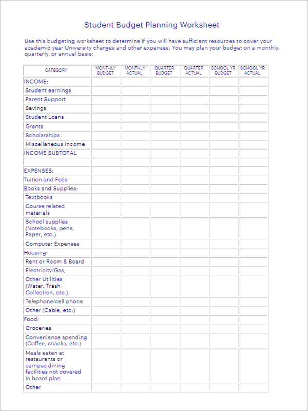 16+ Free Student Budget Templates PDF, Excel, Example Formats