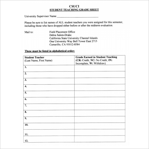 34+ Free Grade Sheet Templates PDF, Excel, Word Formats