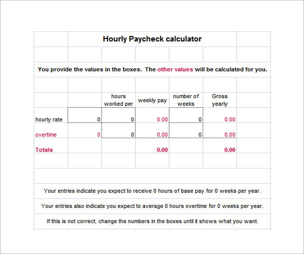 10+ Free Hourly Paycheck Calculator Excel, PDF, Doc, Word Formats