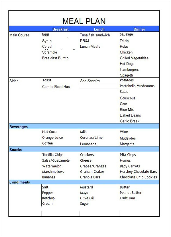 43+ Meal Planning Templates Free PDF, Doc, Excel Format Ideas
