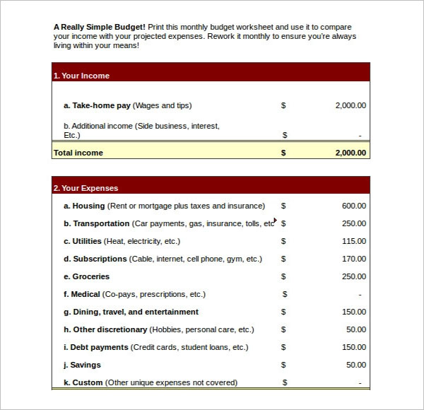 18+ Free Simple Budget Templates Word, Excel, PDF Formats