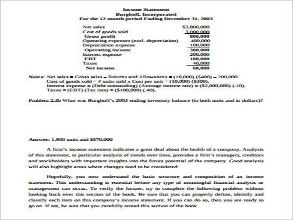 Basic Income Statement Templates - Doc,PDF,Excel