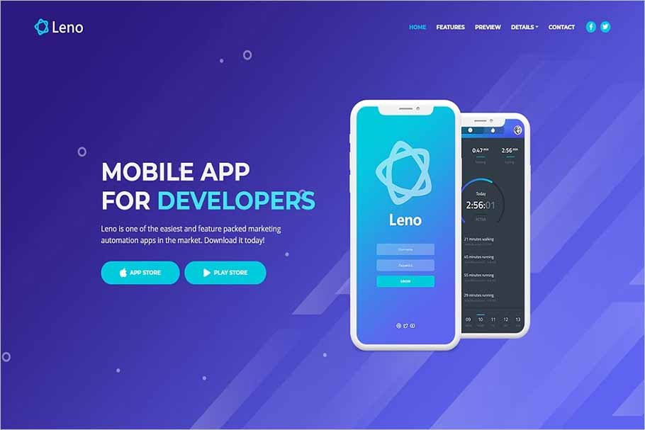 Leno Mobile App Landing HTML Page || HTML Template || CTemplate